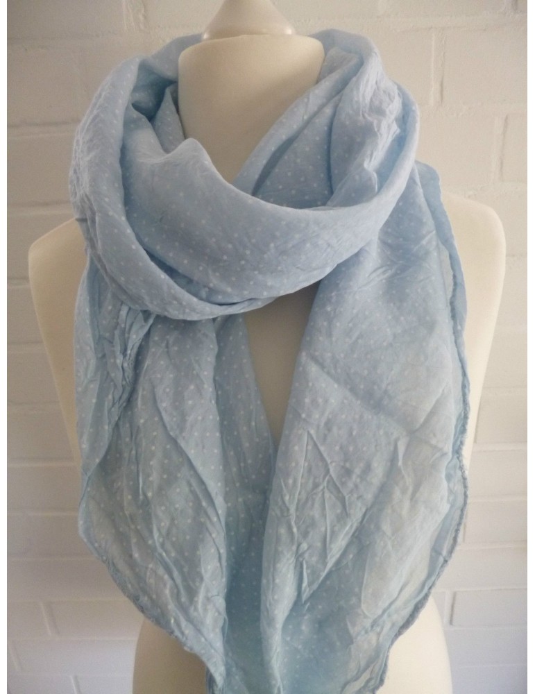 Schal Tuch Loop Seide Baumwolle Made in Italy hellblau weiß Mini Punkte ...